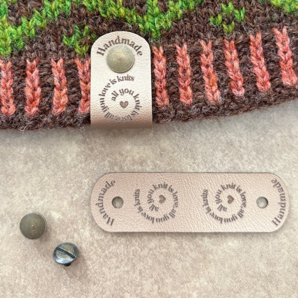 Handmade Leather Tags/Labels with Rivet – Sue2Knits and Yarn